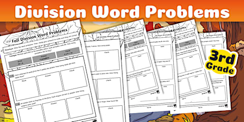 Third Grade Spring Division Word Problems Worksheets