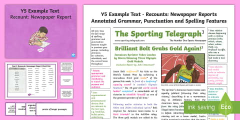 Newspaper Report Examples Resource Pack