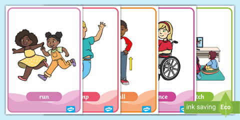50 ESL Simple Action Verbs Flashcards [Kids, A1]