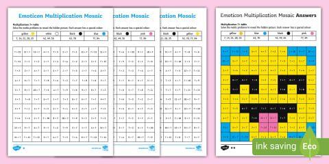 6x Table Emoticon Multiplication Mosaic Activity Sheets