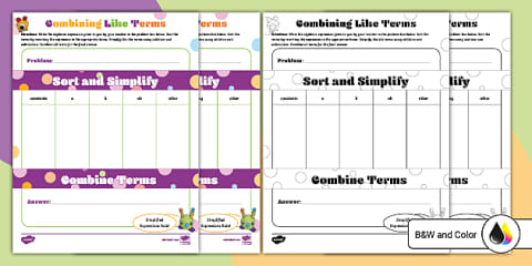 Sixth Grade Combining Like Terms Introductory Worksheet