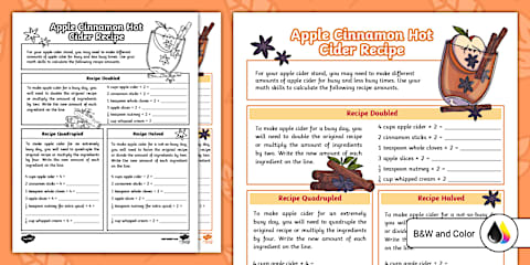 Hot Cocoa Recipe Multiplication and Division Worksheet for 3rd-5th Grade