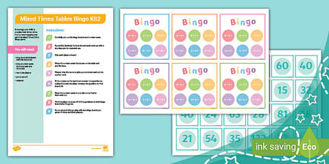 KS2 Times Table Maths Bingo Game: 6, 7, 8 and 9