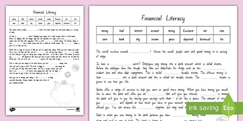 Financial Literacy Bank Book Number Worksheet