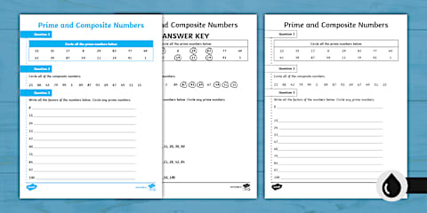 Prime and Composite Numbers Worksheet