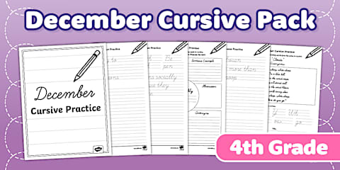 Fourth Grade February Cursive Practice Pack