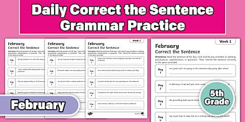 Fifth Grade January Daily Correct the Sentence Grammar Practice