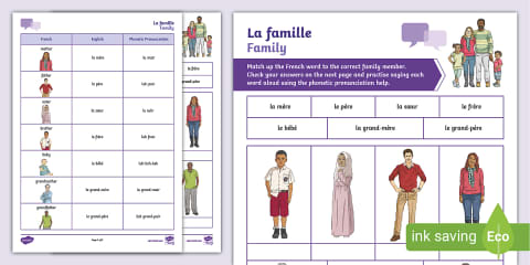French My Family Matching Worksheet