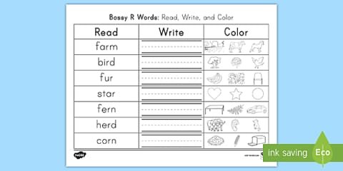 Bossy R Words: Read, Build, and Write Worksheet