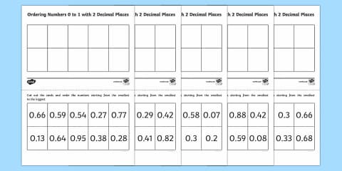 Ordering Decimals Worksheet