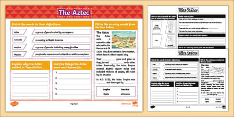 Fifth Grade Aztec Civilization Reading Passage Comprehension