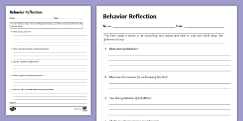 Pause and Think Reflection Sheet