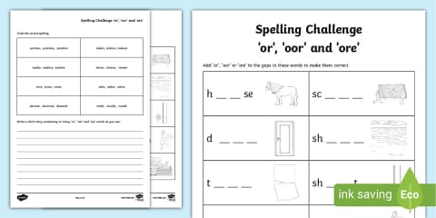 Alternative Spelling For or Sound Worksheet