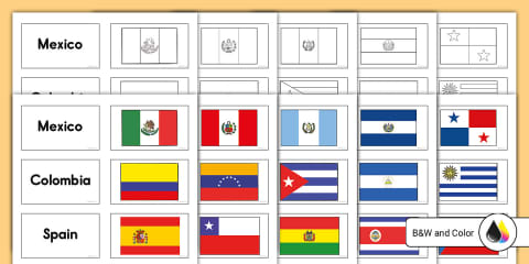 Spanish Speaking Countries Flag Colouring Sheets