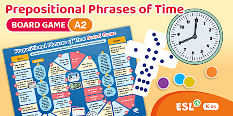 Prepositions of Time Snakes and Ladders ESL Board Game [Teens, A1-A2]