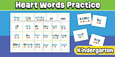 Pre-Primer Heart Words Practice Cards