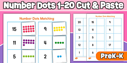 Kindergarten Number Line 0-20 One More One and Less Cut and Paste Worksheet