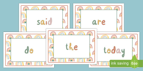 Year 2 Common Exception Words On Muted Rainbow Themed Display Posters