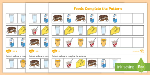 Healthy Food Complete the Pattern Cut and Paste Worksheet for PreK-K