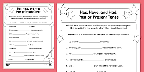 Second Grade Was and Were: Past or Present Tense Worksheet