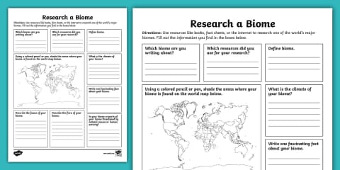 Biomes Comparison Worksheet for 3rd-5th Grade