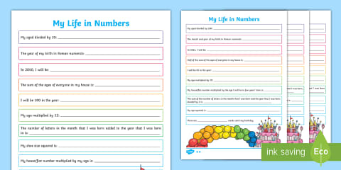 Year 4 My Life in Numbers Worksheet