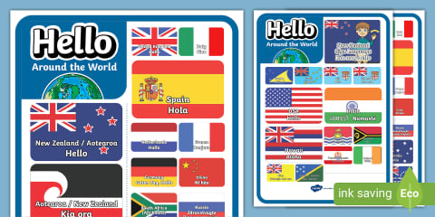 Hello in Different Languages Flags