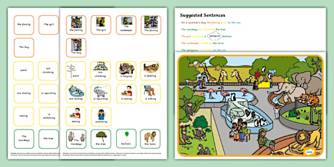Who, Doing What, What, Where - Colorful Semantics Cut-Up Sentences Activity