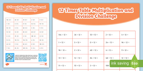 11 Times Table Multiplication and Division Challenge Activity Sheet
