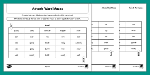 Adjective Word Mazes for 1st-2nd Grade