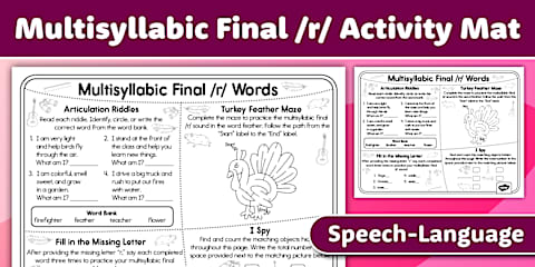 Articulation Multisyllabic Medial /s/ Carryover Practice Activity Mat ...