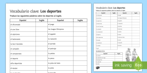 Sports Worksheet Spanish
