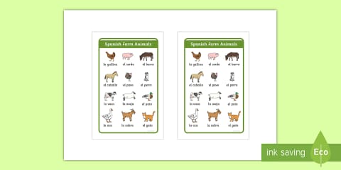 Different Animals Card Game Spanish