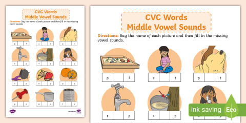 Middle Vowel Sound CVC Words Activity Sheets