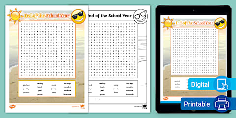 End of the Year Word Hunt: Find and Color Worksheet for K-2nd Grade