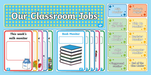 Muted Rainbow Themed Classroom Duties Display Poster