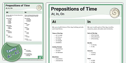 Time Prepositions Fill In The Sentence Cards