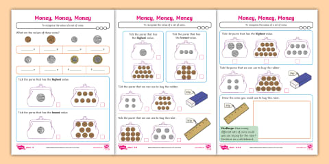 Coin Recognition Matching Worksheets - EYFS, Early Years, KS1, Key ...