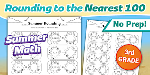 Third Grade Rounding to the Nearest 10 Summer Worksheet