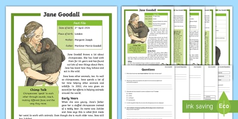 Jane Goodall Fact Cards - KS2 - Twinkl