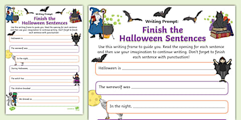 Writing Prompt: Finish the Halloween Story Worksheet
