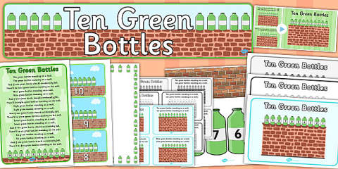 10 Green Bottles Display Posters - Number rhyme, green bottles, nursery ...