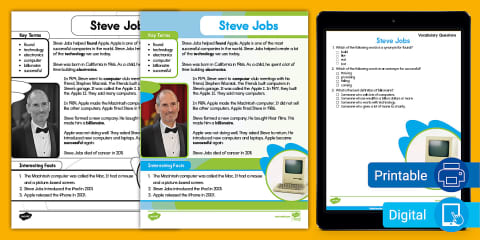 LKS2 Steve Jobs Reading Comprehension Activity