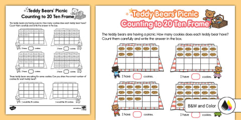 Kindergarten Teddy Bears' Picnic Counting and Matching 1-10 Activity Mats