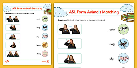 ASL Zoo Animals Matching Worksheet