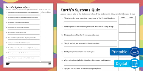Earth's Systems Stand Up/Sit Down Quiz