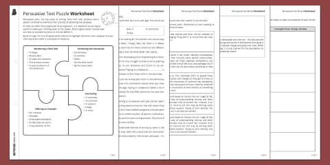 Reading Comprehension 'Analysing Persuasive Text' Worksheets