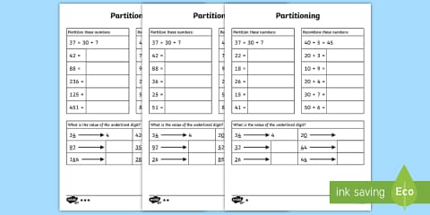 Year 3 Partitioning to Add Activity Sheets