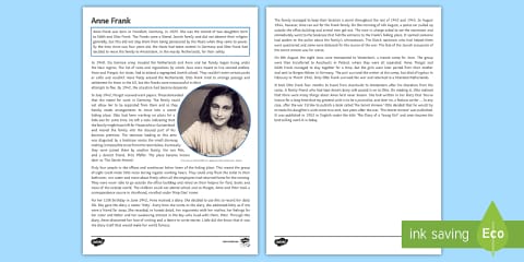 Extraordinary Lives: Anne Frank Differentiated Comprehension Worksheets