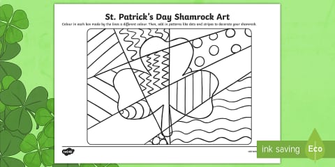 St Patricks Day Patterned Shamrock Colouring Sheets